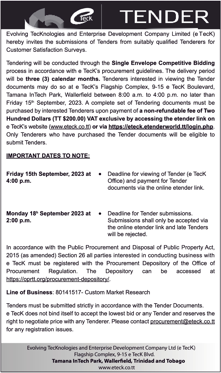 Tenders and Expressions of Interest - e TecK