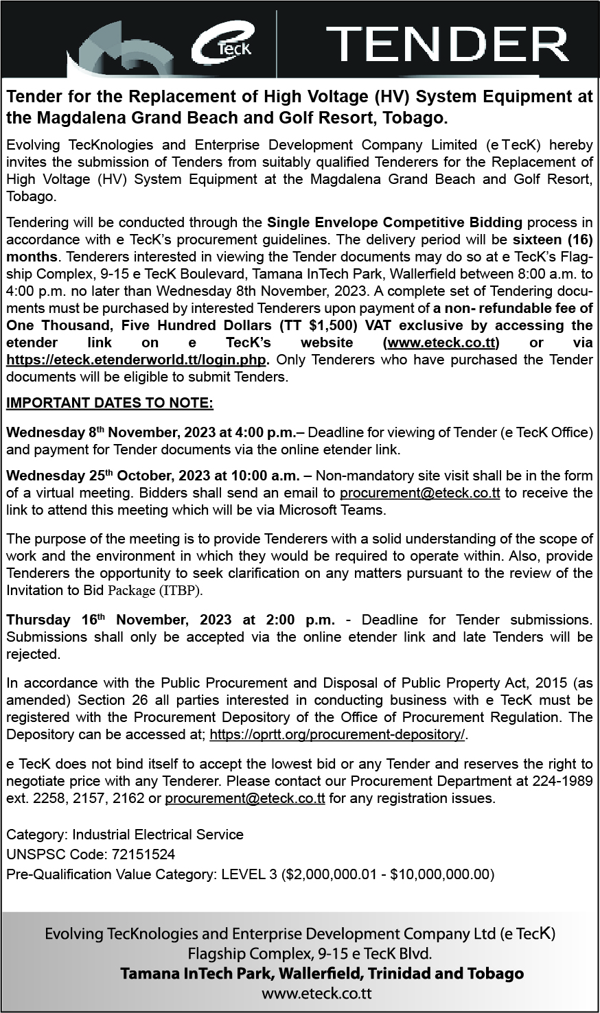 Tenders and Expressions of Interest - e TecK