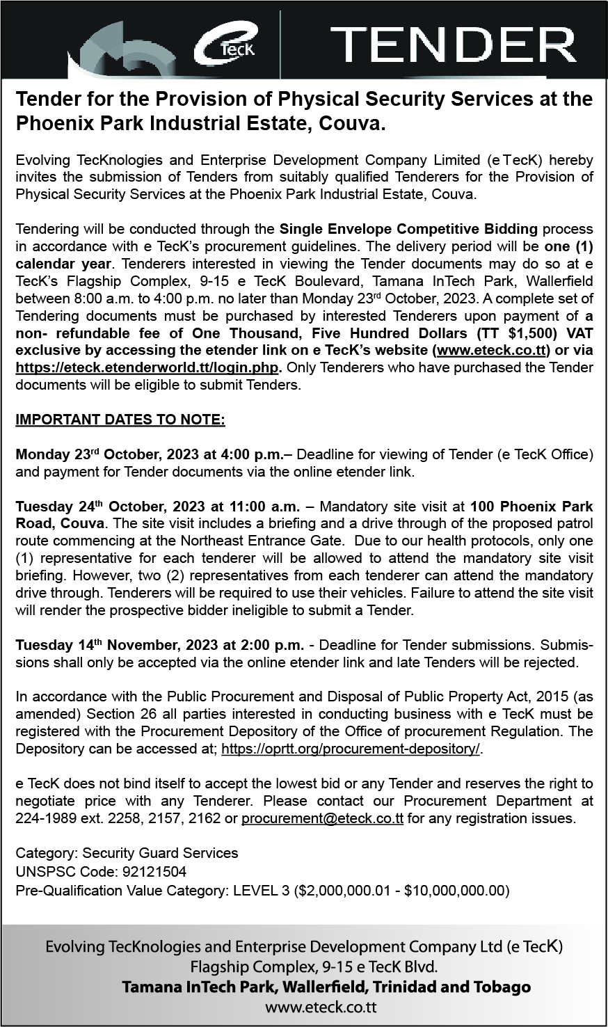 Tenders and Expressions of Interest - e TecK